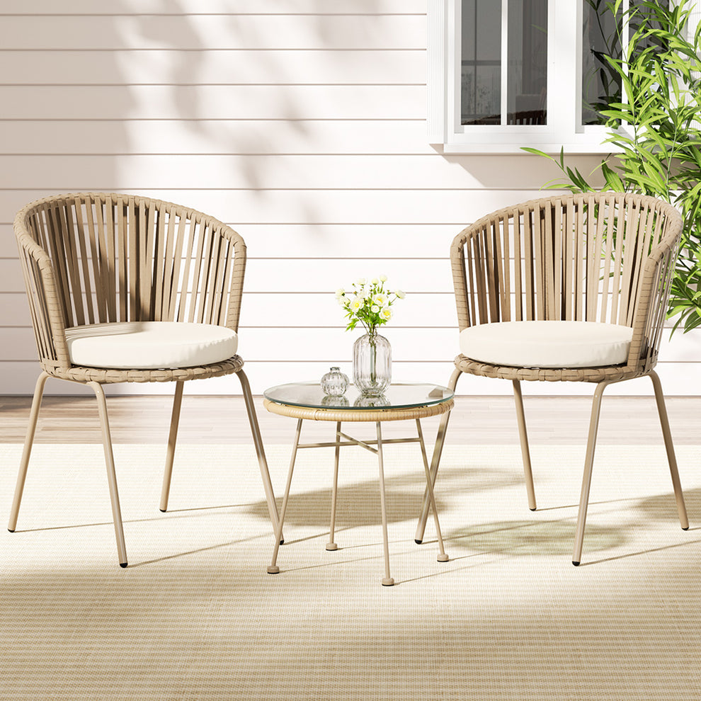 TWSC 3PC Beige Outdoor Bistro Set with Rope Chairs & Table – The Willow ...