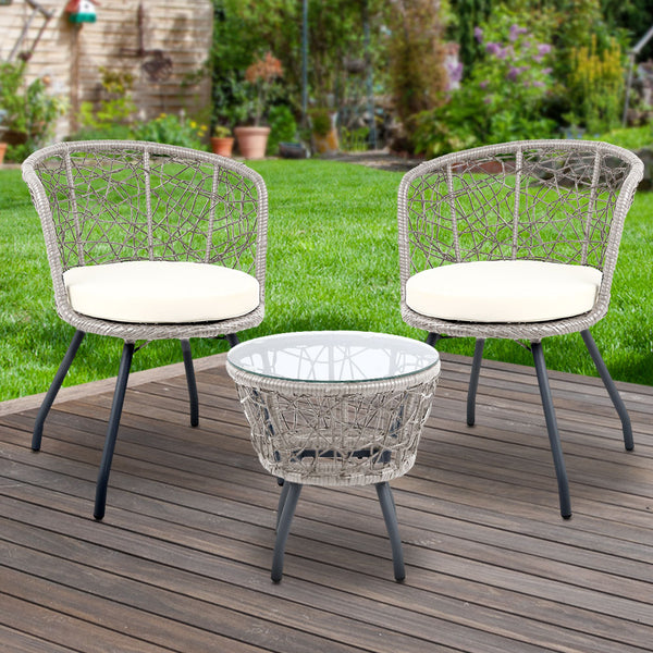 TWSC 3PC Bistro Set Outdoor Furniture Rattan Table Chairs Patio Garden ...