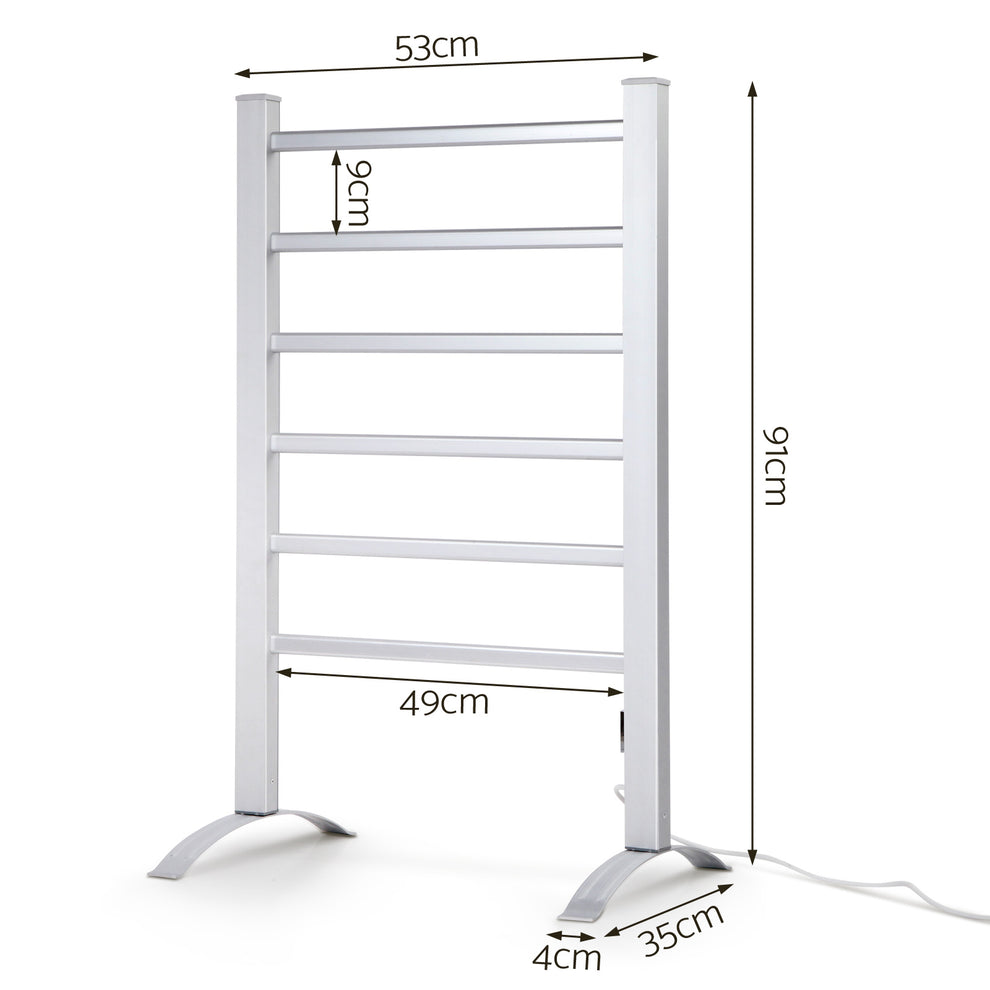 Devanti Electric Heated Towel Rail Rack 6 Bars Freestanding Clothes Dr ...