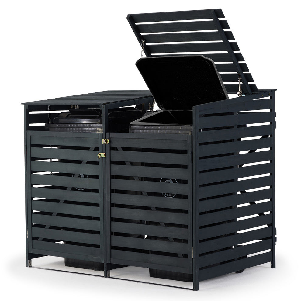 PlantCraft Double Wood Wheelie Bins Storage Shed, 2 Door Garbage Rubbi ...